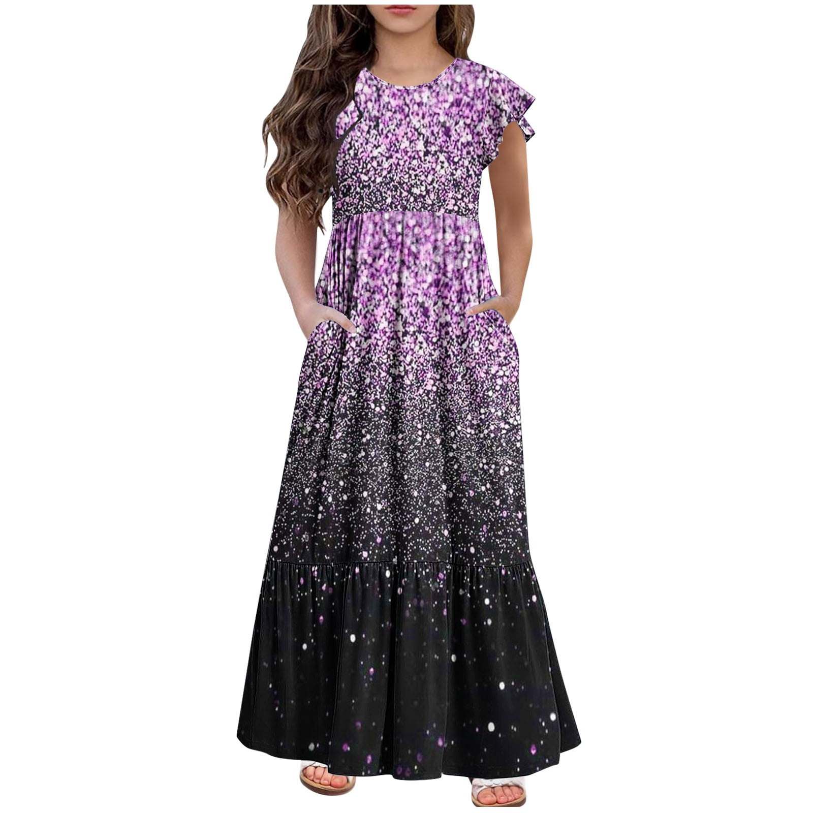 AJTQTH Stylish Princess Dress for Girls 3D Graphic Glitter Gowns Flowy ...