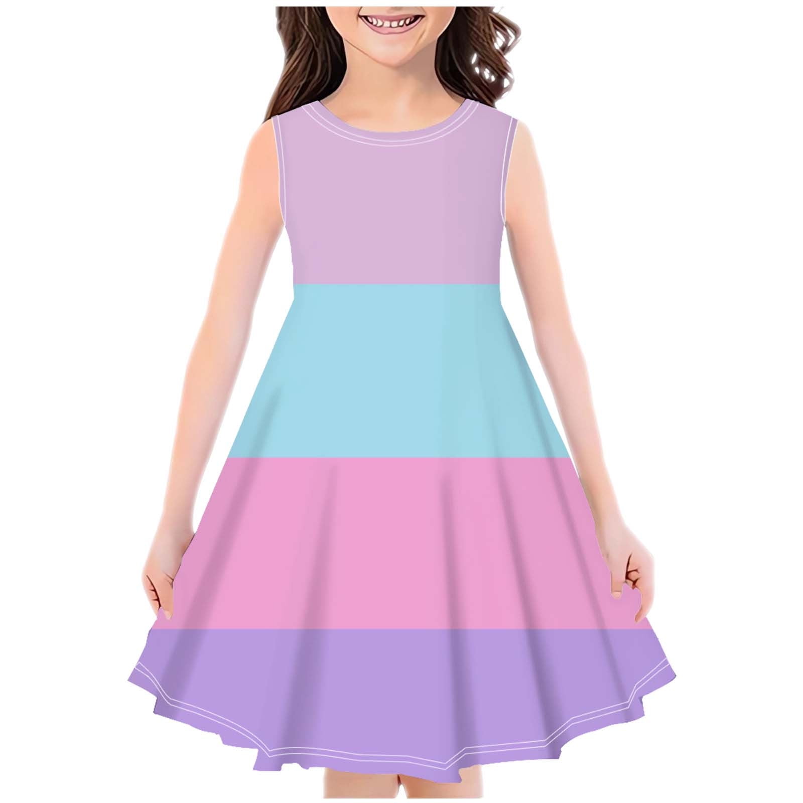 AJTQTH Sundress for Girls Crewneck Sleeveless Tunic Flowy Midi Dress ...