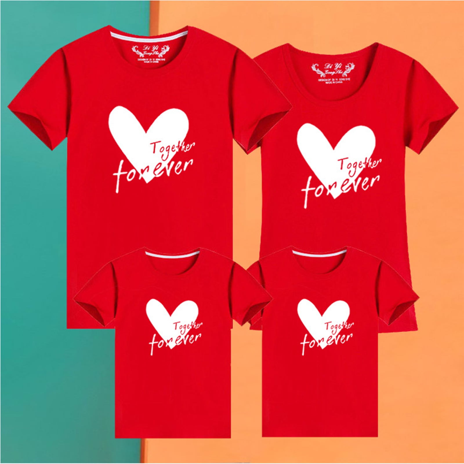 AJTQTH Together Forever Heart Pattern Print Mom Dad Kids Matching T ...