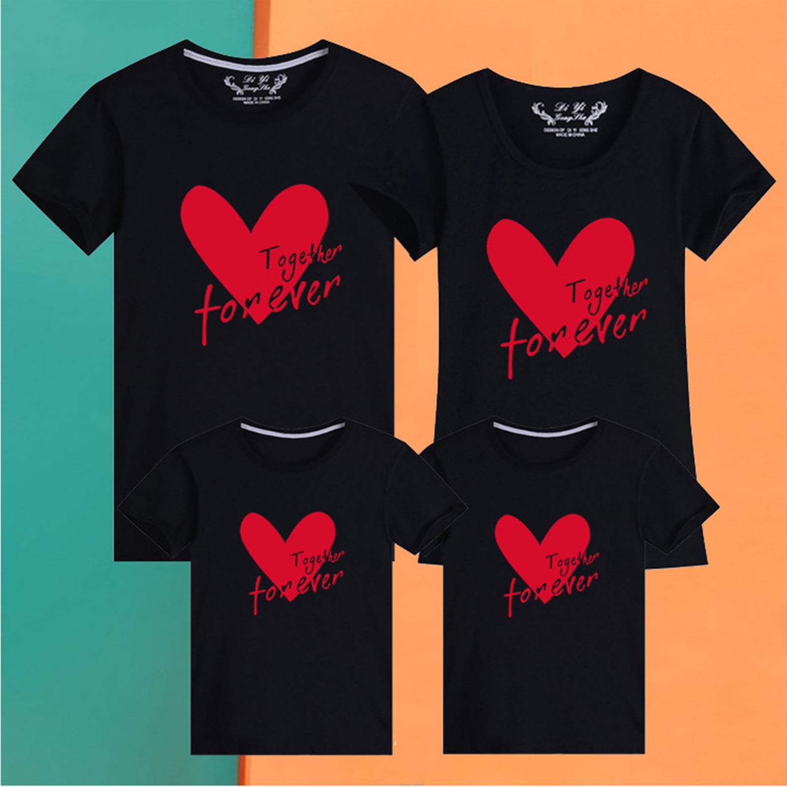 AJTQTH Together Forever Heart Pattern Print Mom Dad Kids Matching T ...