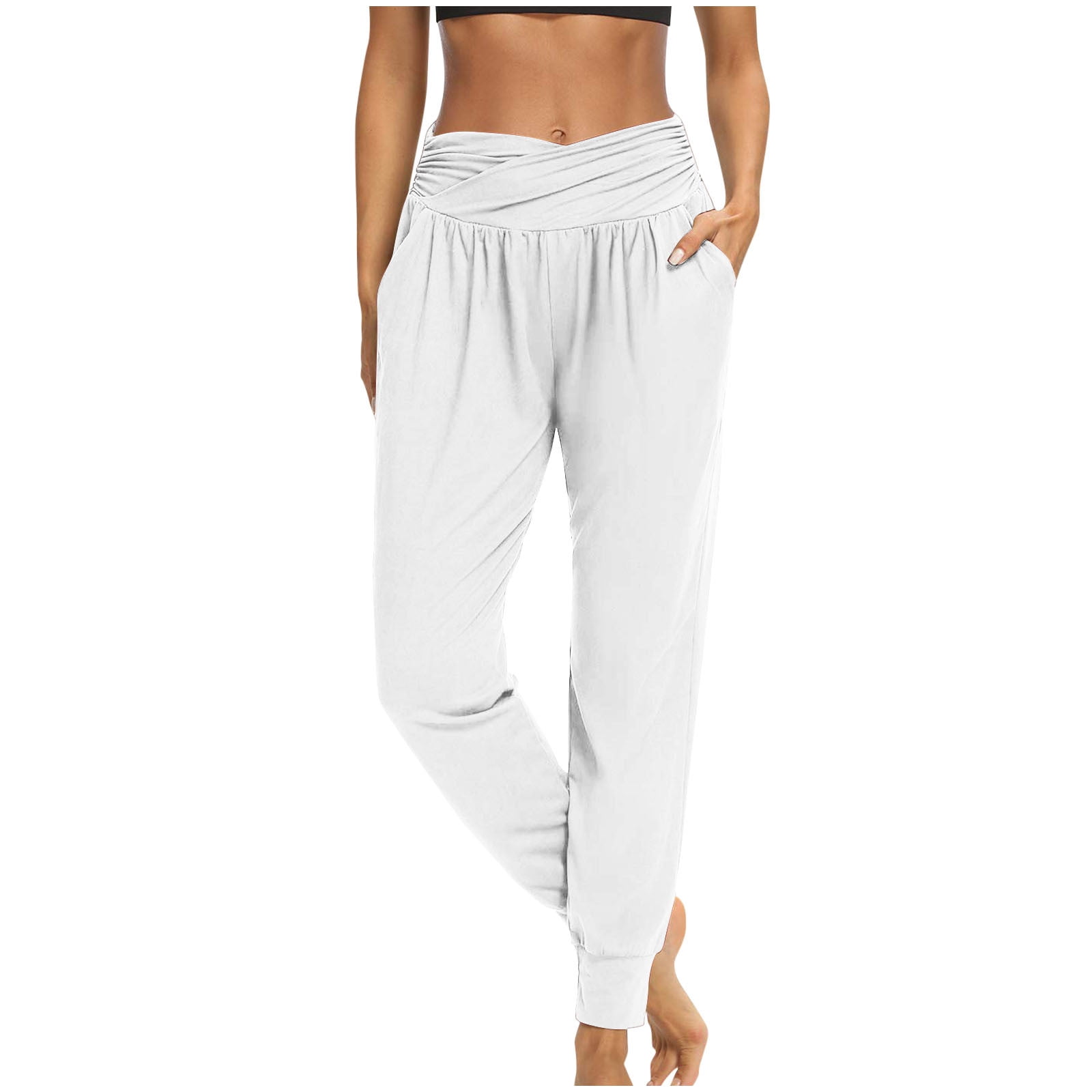 AJTQTH Women Casual Joggers Solid Comfort Crossover Waistband Loose ...