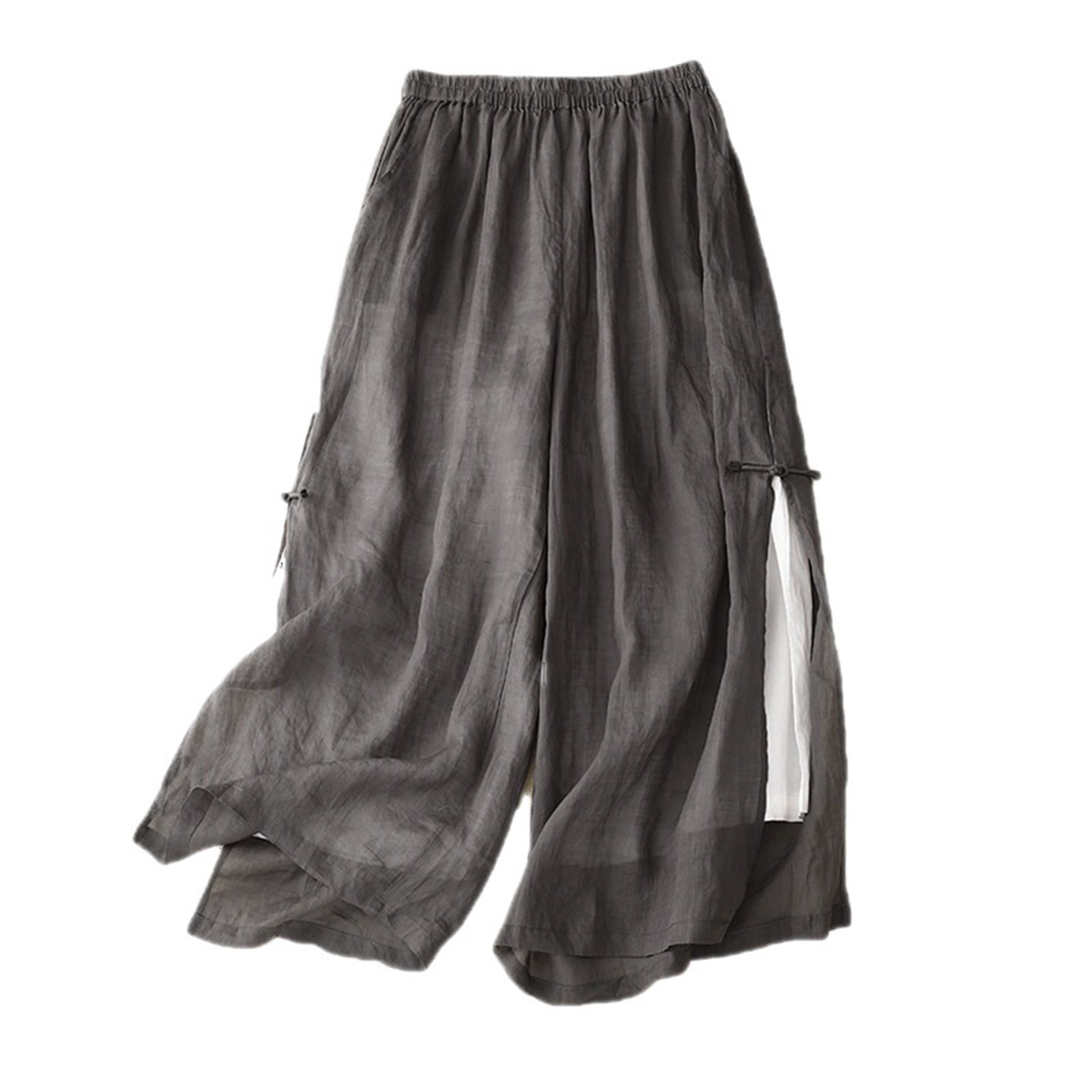 AJTQTH Women Wide Leg Pants Plus Size Frog Button Mid Cut Thin Pants ...