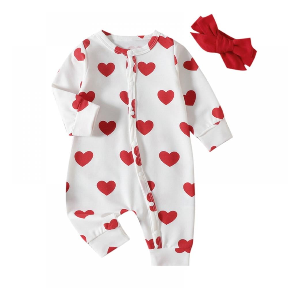 AJZIOJIRO 0-18M Baby Girl Onesie Heart-Shaped Print Baby Girl Bodysuit ...