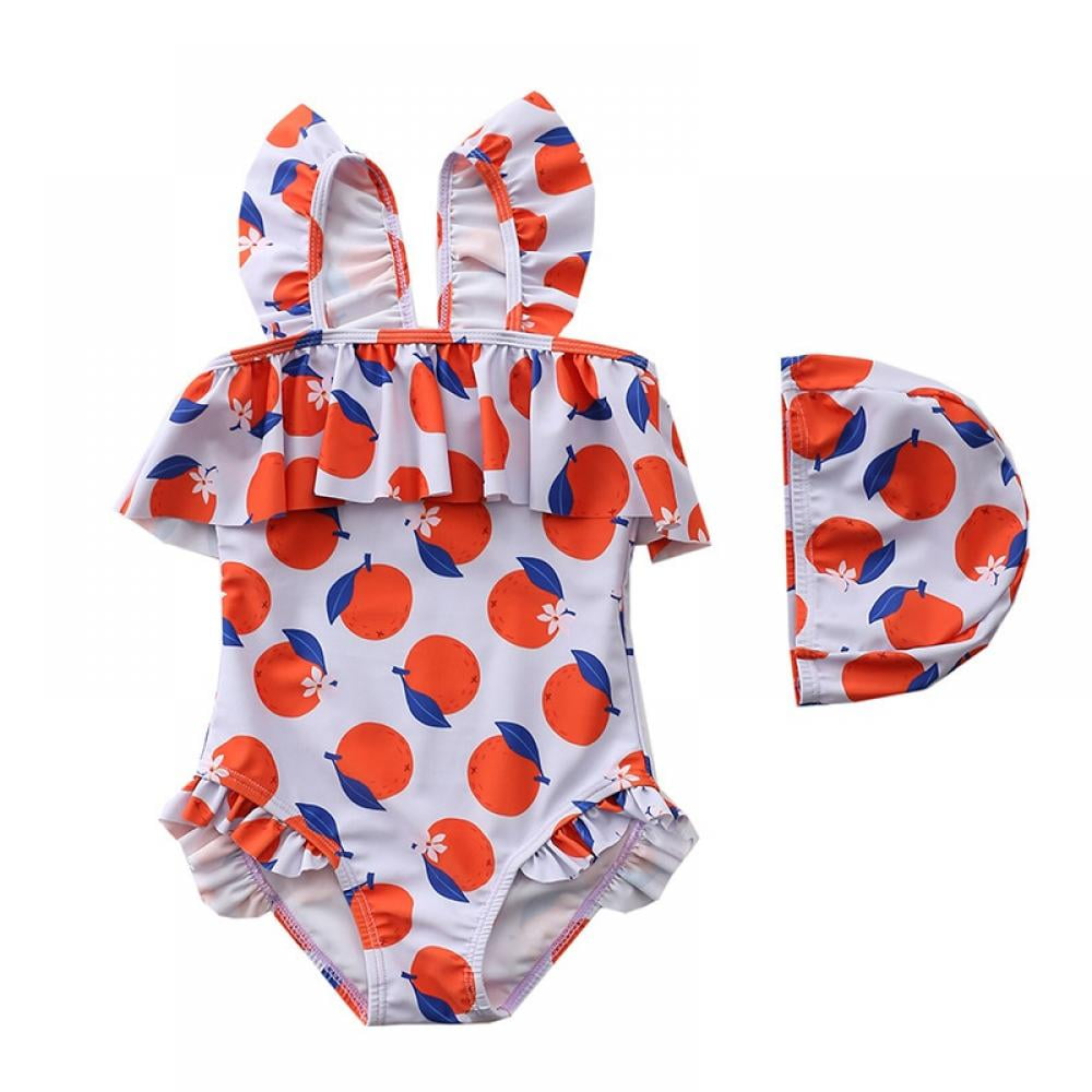 AJZIOJIRO 1-7Years Girls One-Piece Beach Swimsuits with Swim Caps ...