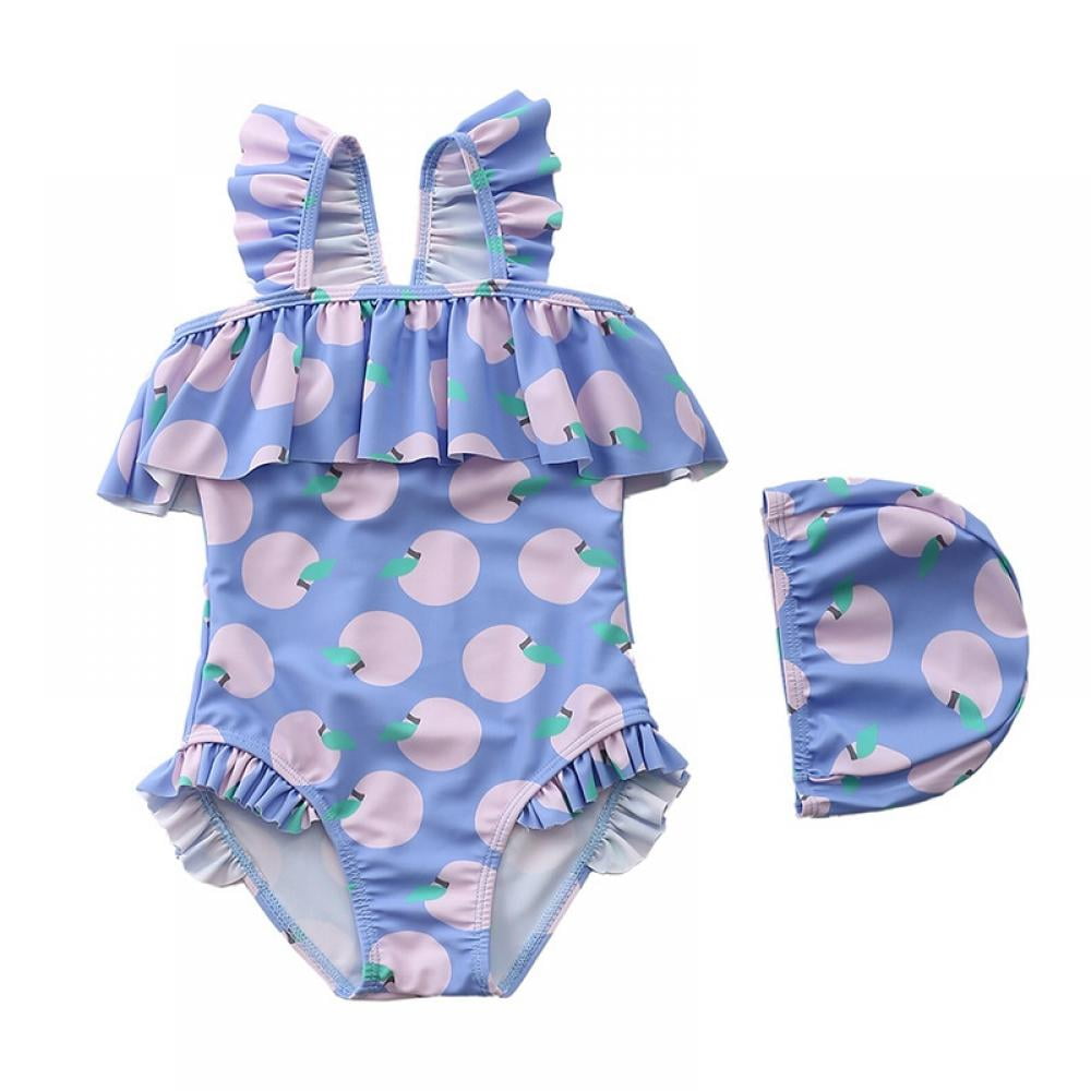 AJZIOJIRO 1-7Years Girls One-Piece Beach Swimsuits with Swim Caps ...