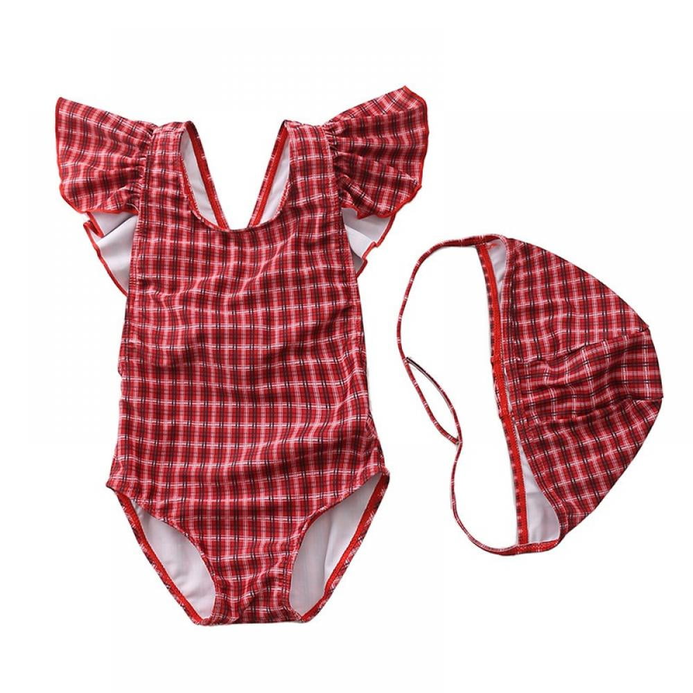 AJZIOJIRO 1-7Years Girls One-Piece Beach Swimsuits with Swim Caps ...