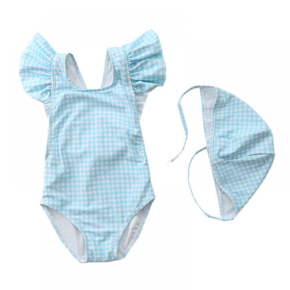 AJZIOJIRO 1-7Years Girls One-Piece Beach Swimsuits with Swim Caps ...