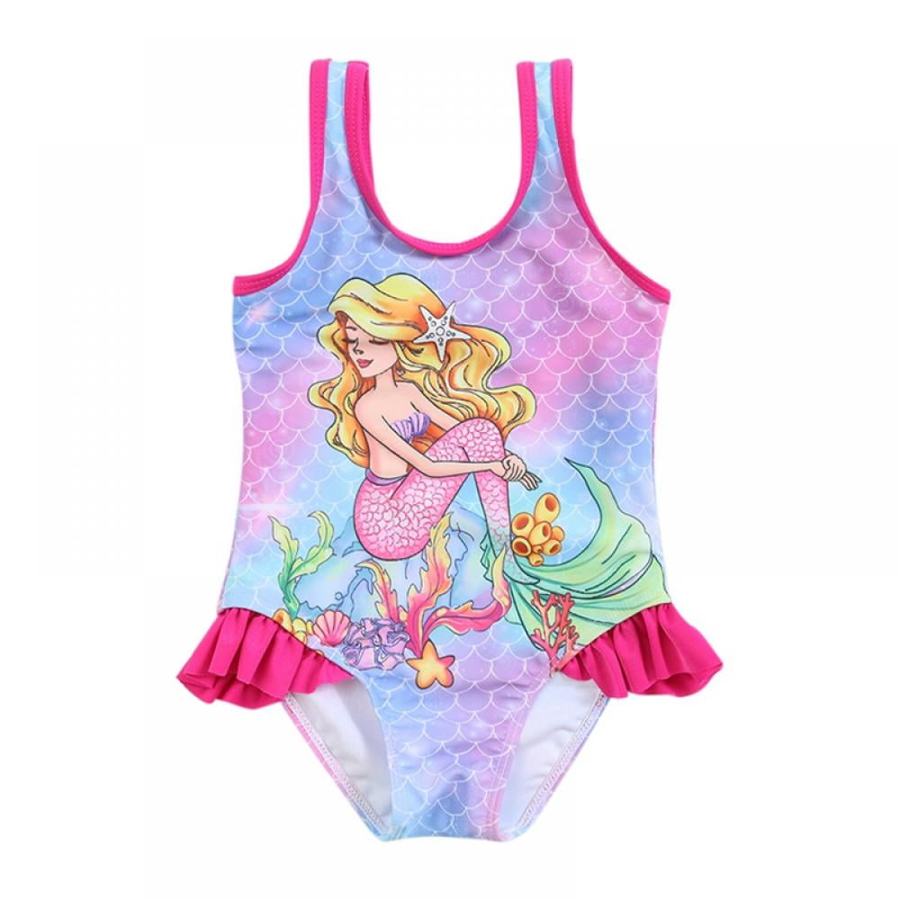 AJZIOJIRO Girl One Piece Swimsuit Ruffle Strap Cartoon Princess ...