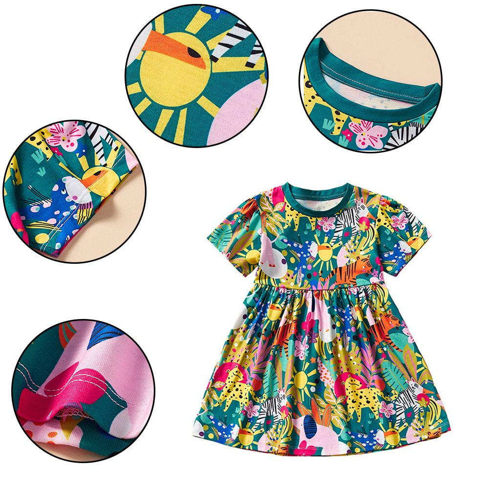 AJZIOJIRO Girls Fashion Dresses 3-8Y Kids Toddler Round Neck Dress ...