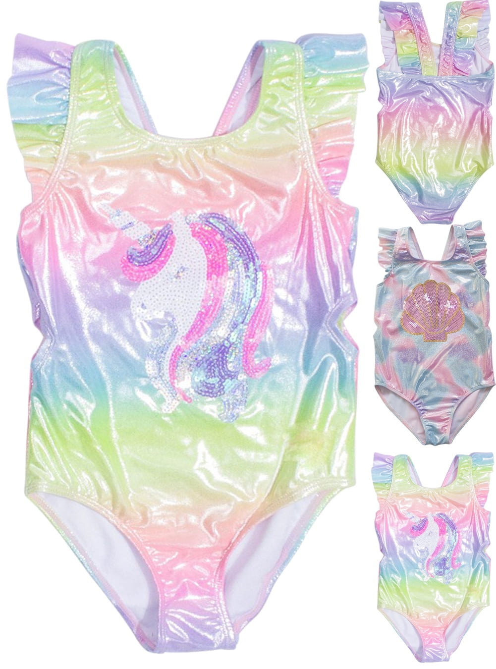 AJZIOJIRO Kids Girls One Piece Bathing Suit, Childrens Printed Beach ...