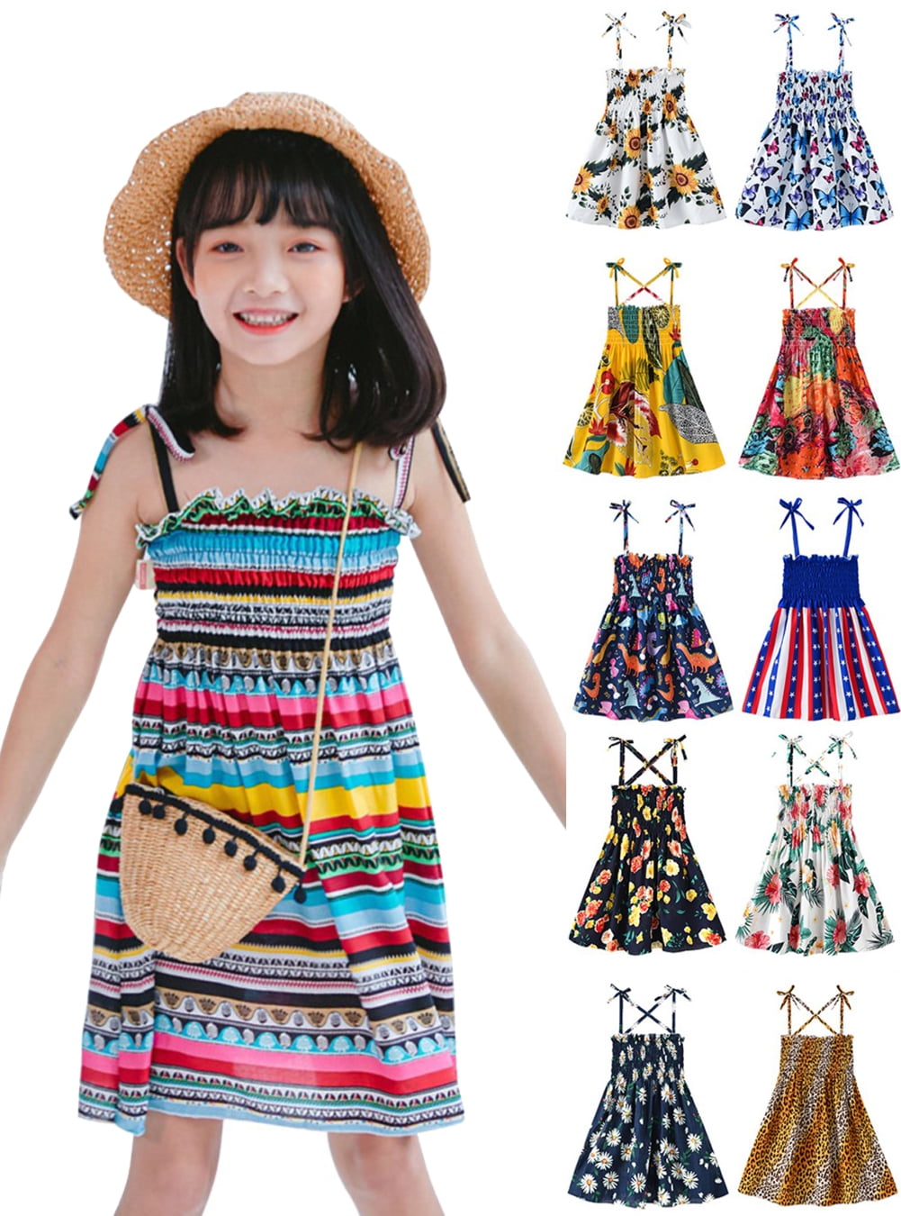 AJZIOJIRO Little Girl's Girl Off-Shoulder Dress Boho Front Sleeveless ...
