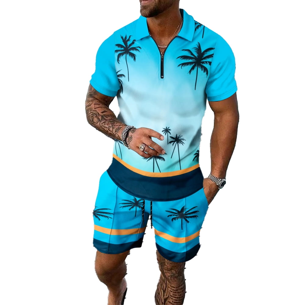 AJZIOJIRO Men's Summer Casual T-Shirts Shorts Set Short Sleeve Cotton ...