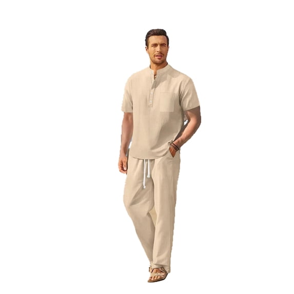 AJZIOJIRO Mens Short Sleeve Cotton Shirt Tops Clothing Set Summer ...