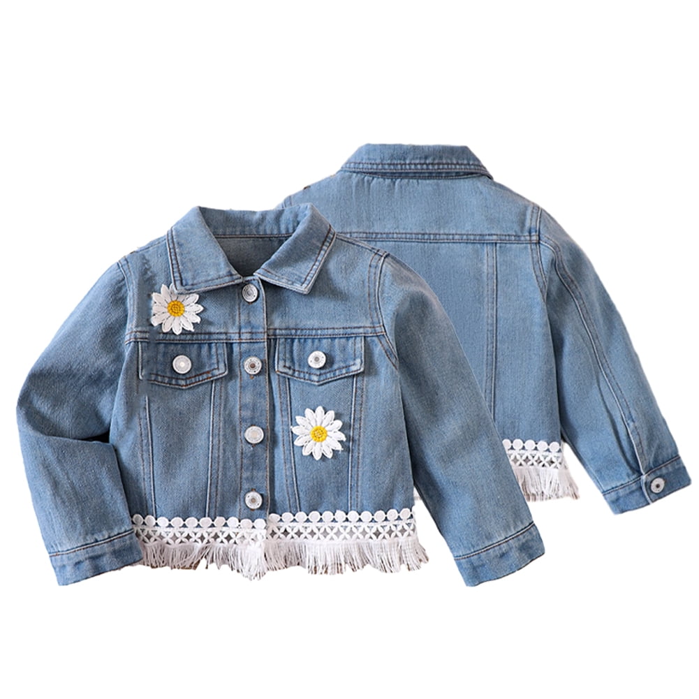 AJZIOJIRO Toddler Girls Fall Denim Jacket Coats for Kids Fringe Hem ...