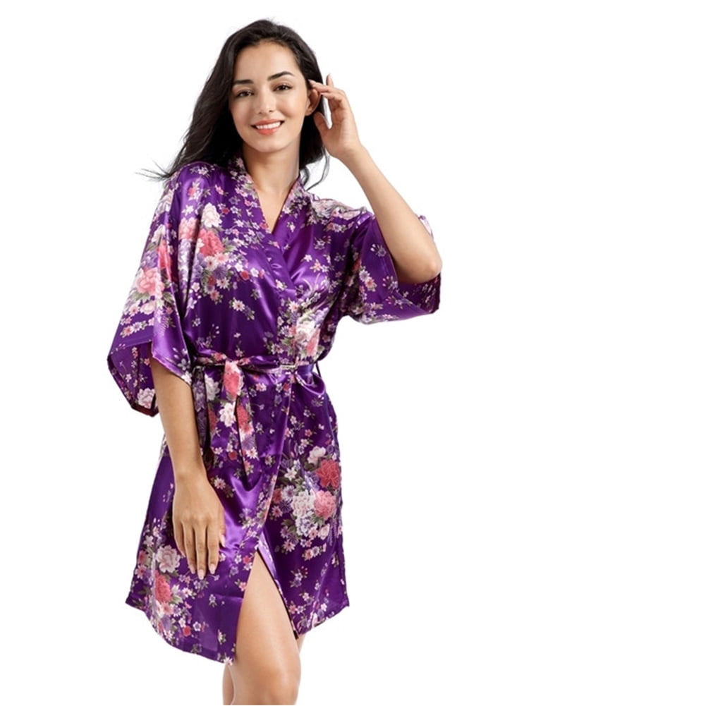 AJZIOJIRO Women's Floral Bathrobe Nightgowns Satin Pajama Robe ...