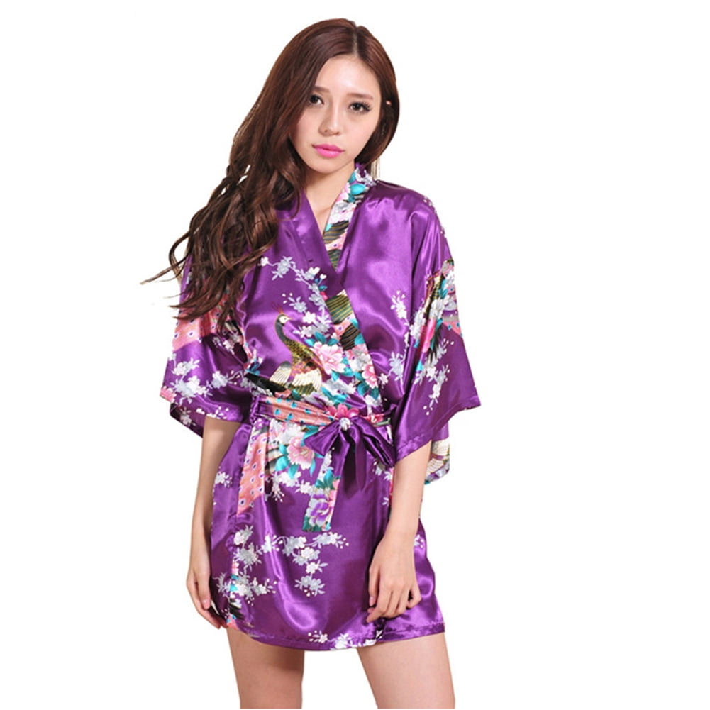 AJZIOJIRO Women's Long Sleeve Bathrobe Nightgowns Floral Satin Pajama ...