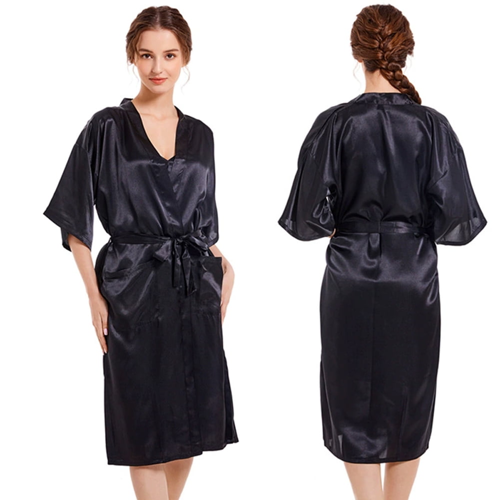 AJZIOJIRO Women's Long Sleeve Bathrobe Nightgowns Satin Pajama Robe ...
