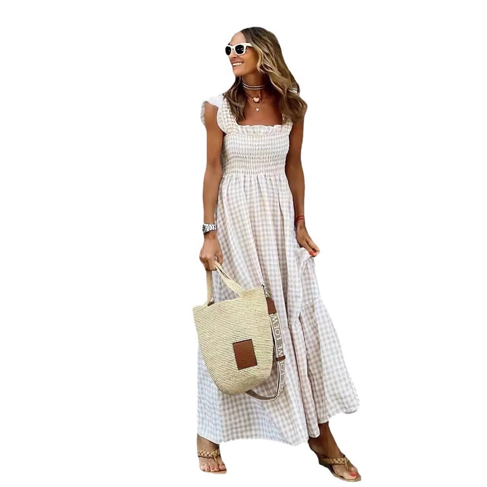 AJZIOJIRO Women's Ruffle Dress Women Short Sleeve Swing Dress Summer ...