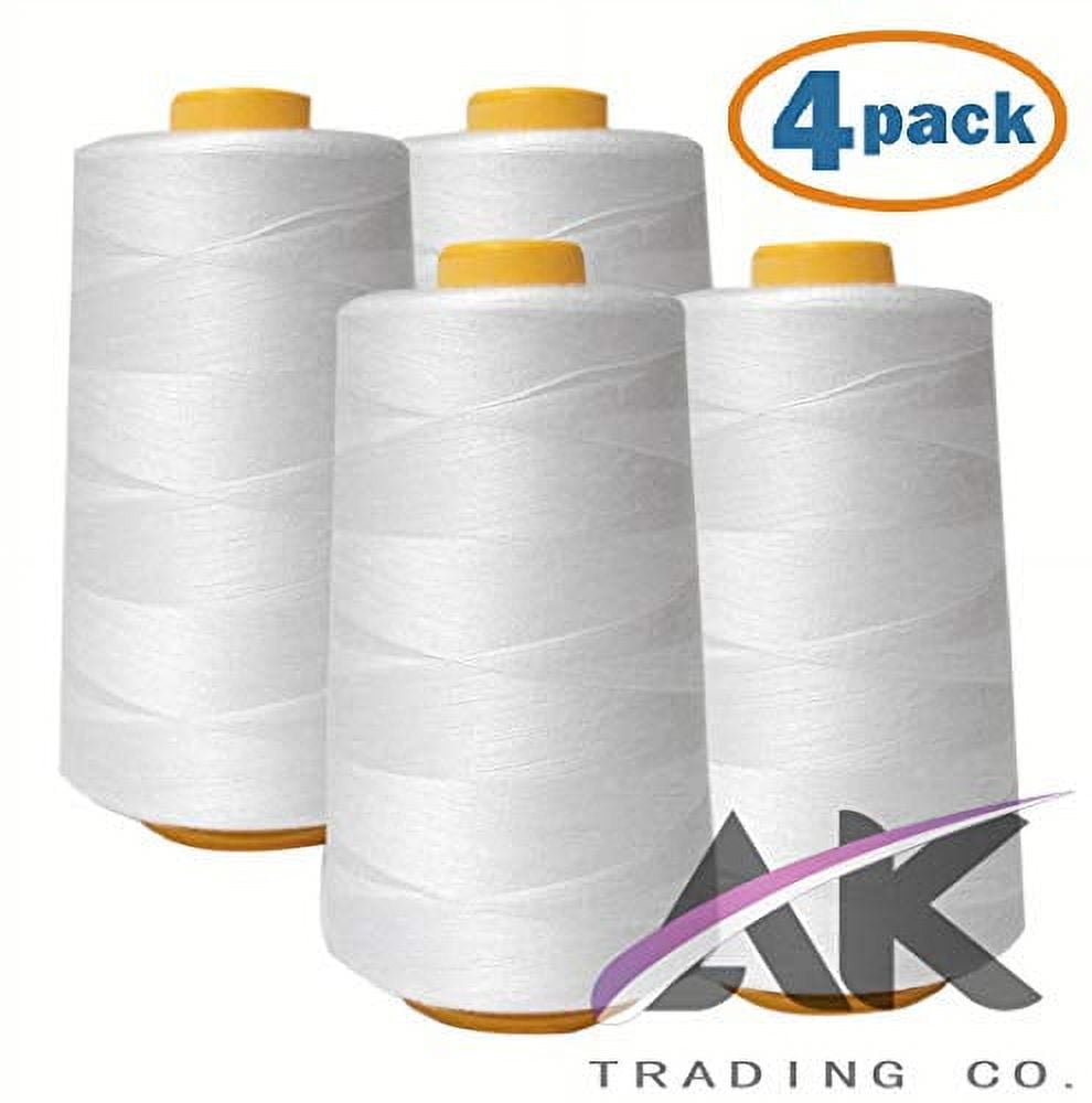 AK Trading 4-Pack WHITE Polyester Sewing Thread Cones (6000 Yards Each ...