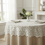 AK-Trading 60" Round Ivory Lace Tablecloth Overlay with Floral Design ...
