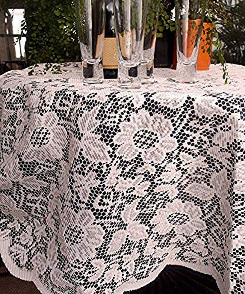 AK-Trading 60" Round Ivory Lace Tablecloth Overlay with Floral Design ...