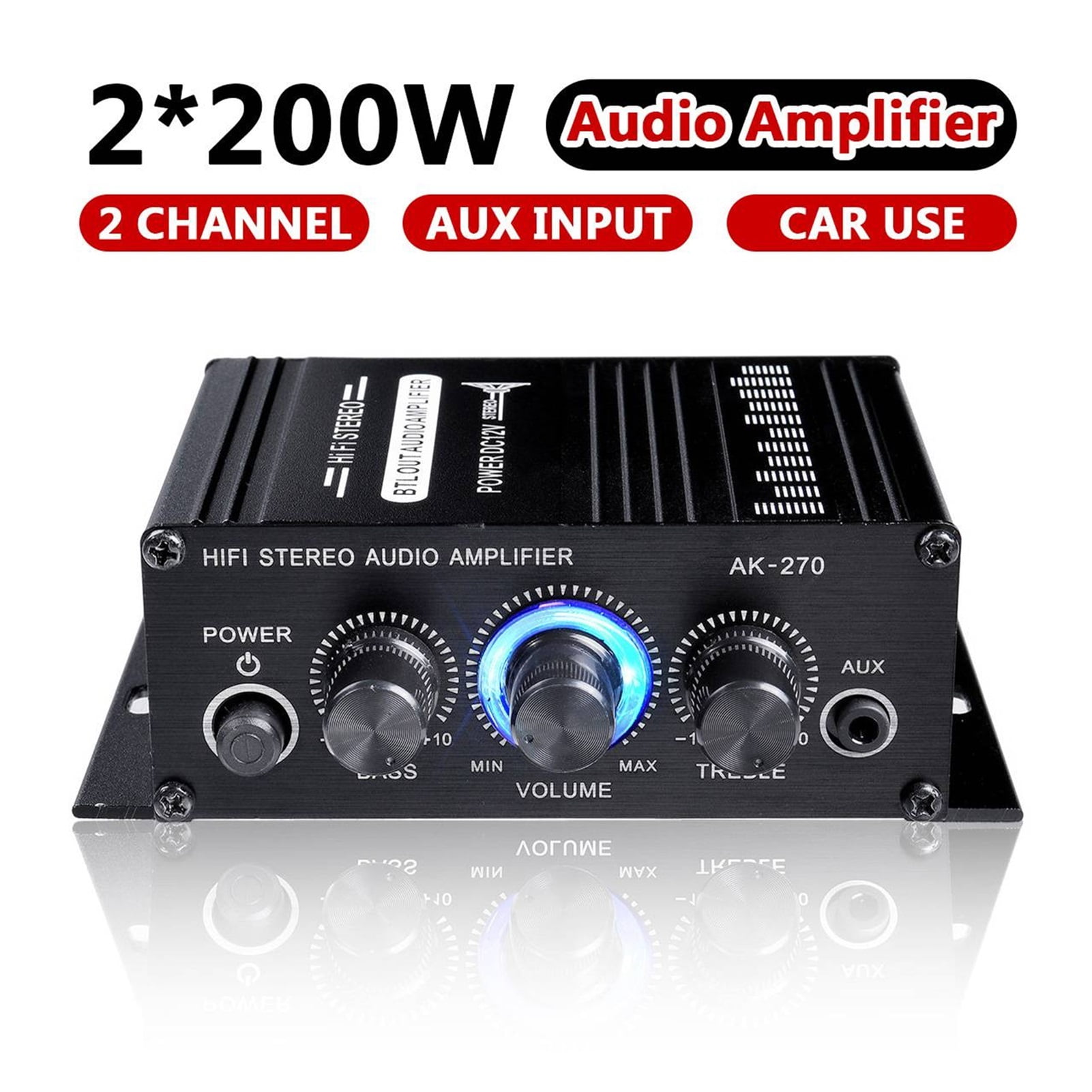 AK270 400W 12V Hifi Power Amplifier Stereo Home Car BASS Amp Music ...
