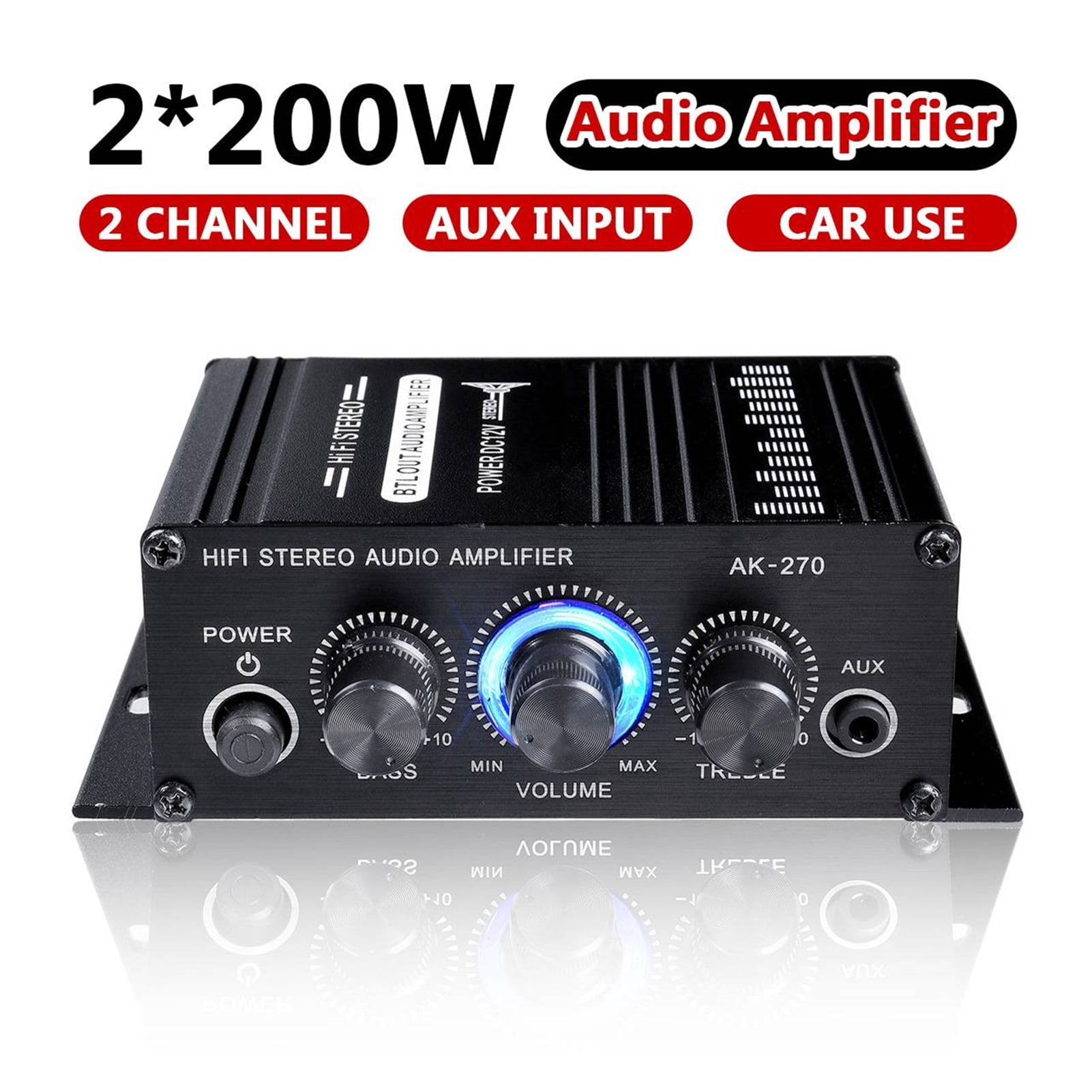 AK270 400W 12V Hifi Power Amplifier Stereo Home Car BASS Audio Amp ...