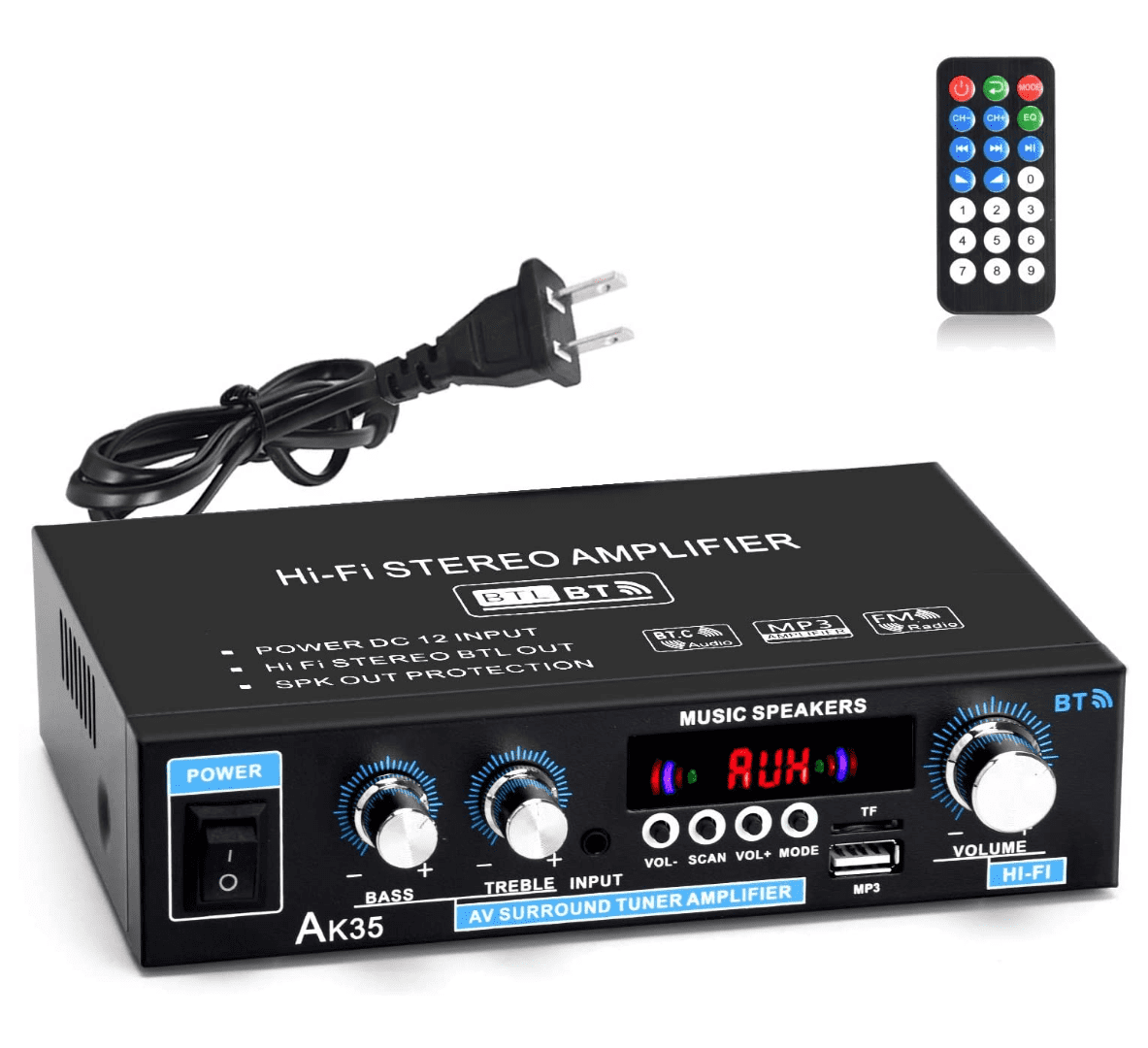 AK35 90W+90W Mini HiFi Digital Amplifier, 2 Channel Bluetooth 5.0 Sound ...