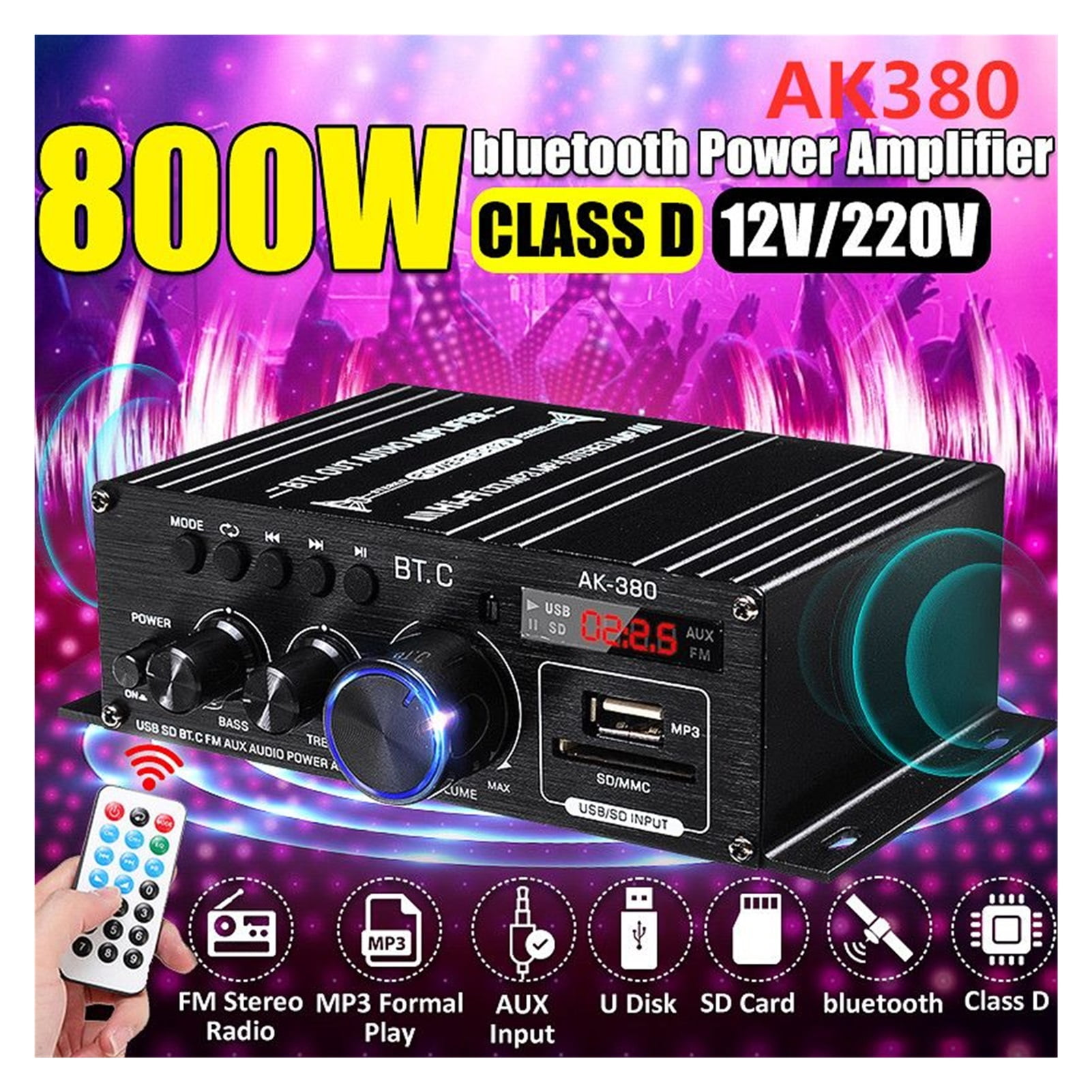 AK380//370/270/170 800W 12V Hifi Power Amplifier Stereo Home Car BASS ...