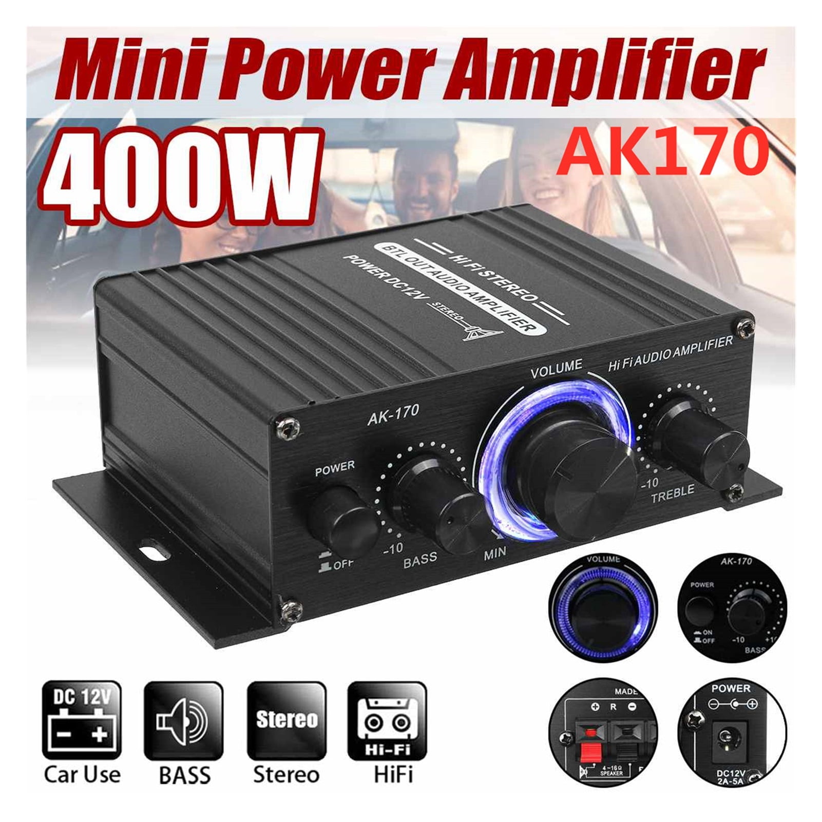 AK380//370/270/170 800W 12V Hifi Power Amplifier Stereo Home Car BASS Amp Car Speaker Class D ...