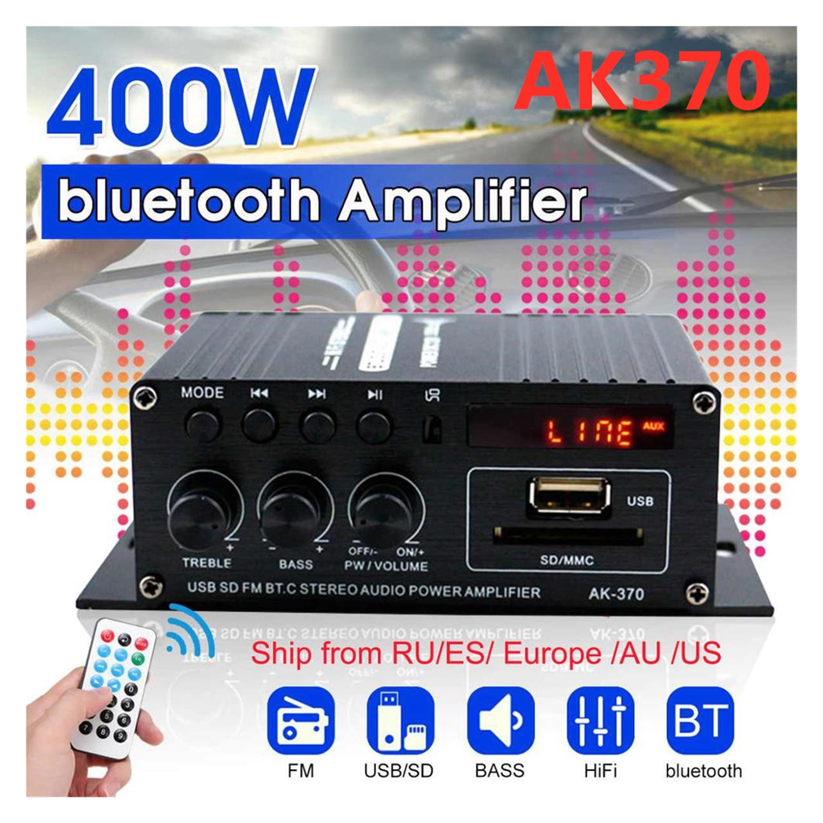 AK380//370/270/170 800W 12V Hifi Power Amplifier Stereo Home Car BASS Amp Car Speaker Class D ...