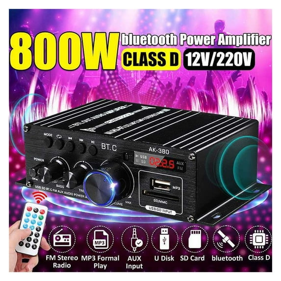 AK380/AK370/AK170 2 Channel Bluetooth HiFi Power Amplifier Home Car ...