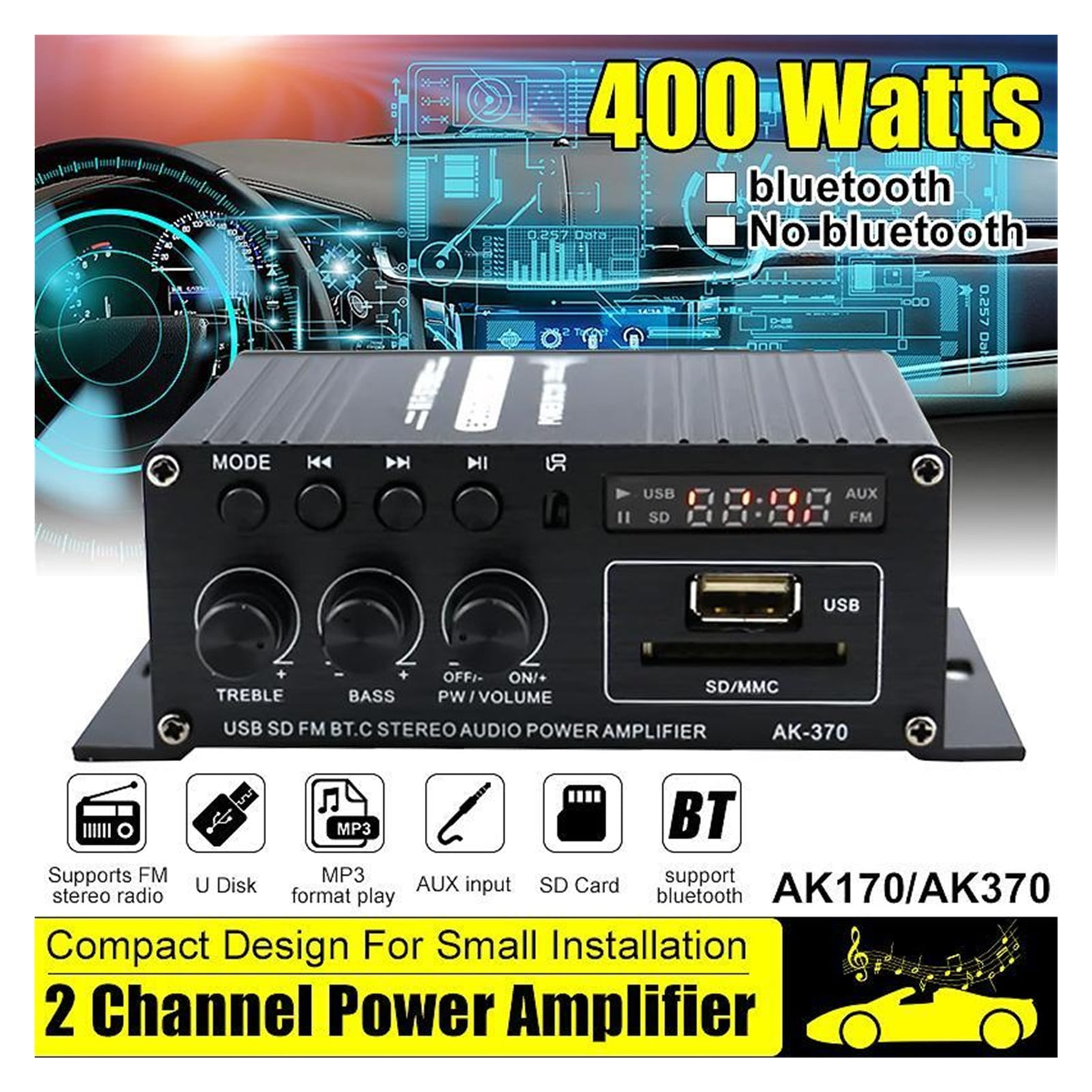 AK380/AK370/AK170 400W*2 2 Channel Bluetooth HiFi Power Amplifier Home ...