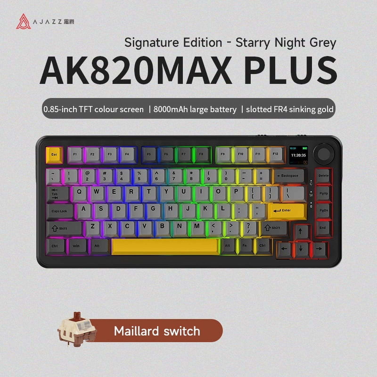 AK820 plus Black, Grey and Yellow Colorway Wireless Mechanical Keyboard, BT, 2.4G, Wired ...