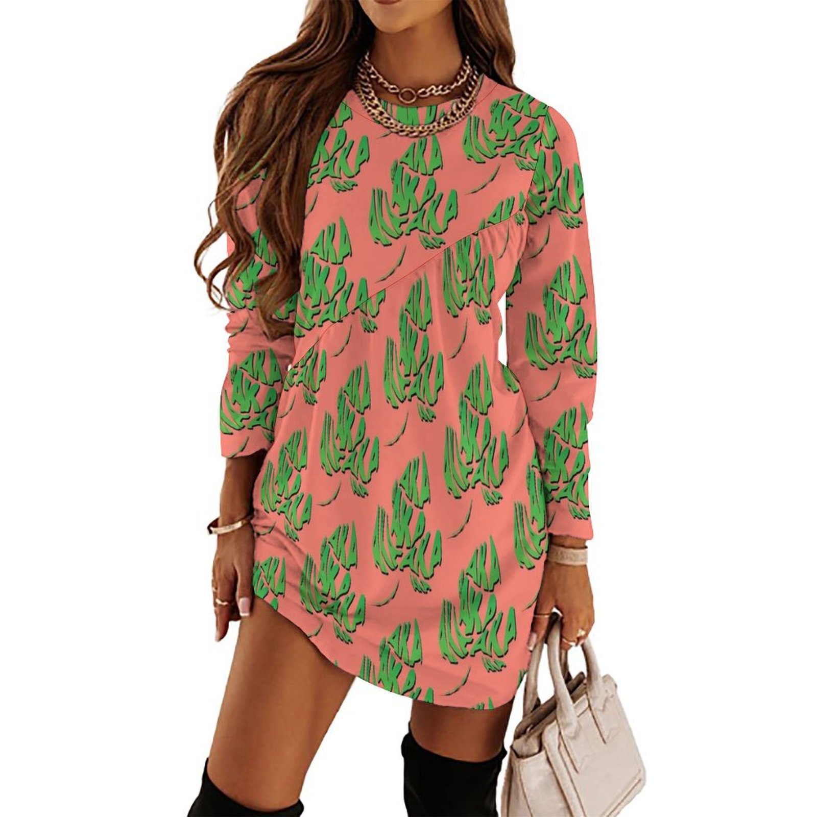 AKA Ivy Leaf Logo Long Sleeved Dress womens clothing birthday dress for ...