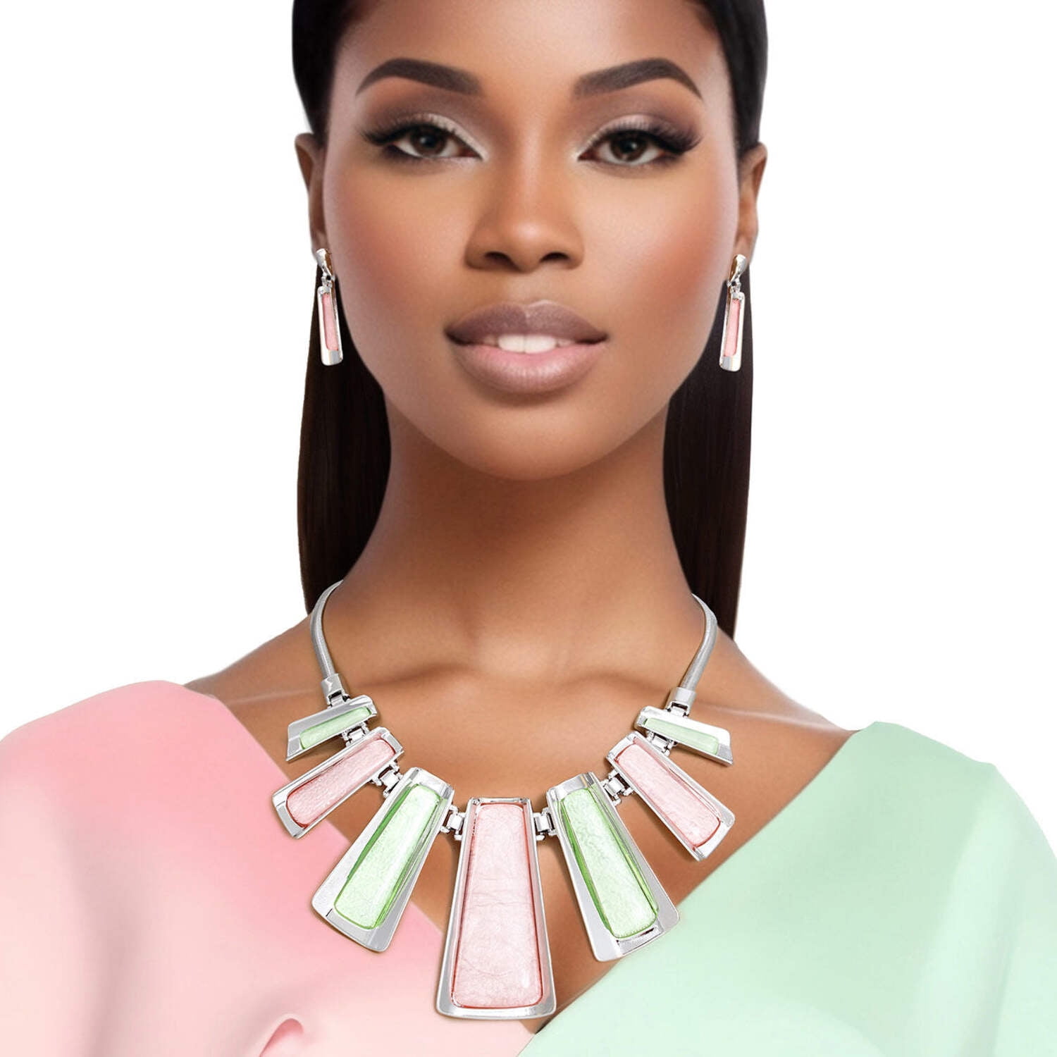 AKA Alpha Kappa Alpha Inspired Necklace Pink and Green Silver Chain Set ...