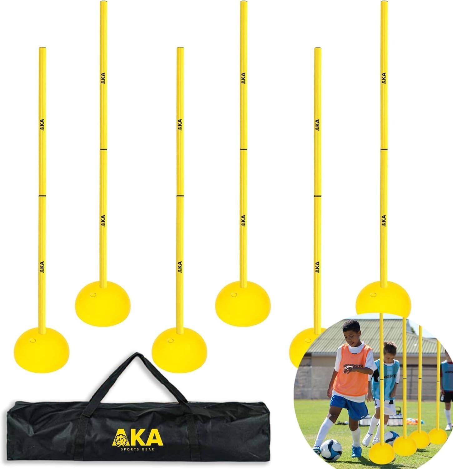 AKA Sports 6 x 1m Agility Poles with Water Filled Bases for Soccer ...