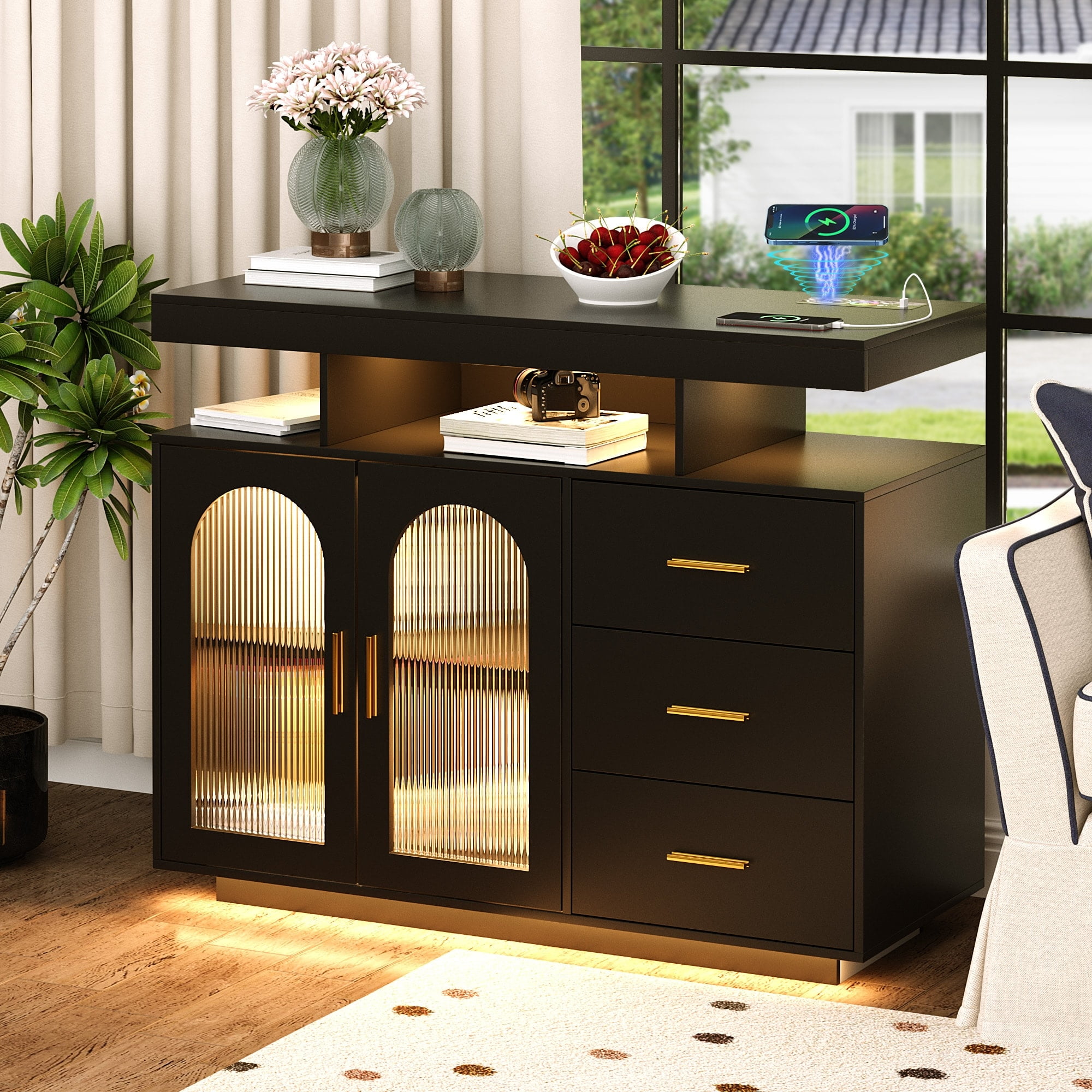 AKADEN FEY LLC 39''Wide Sideboard With LED Light - N/A Black - Walmart.com