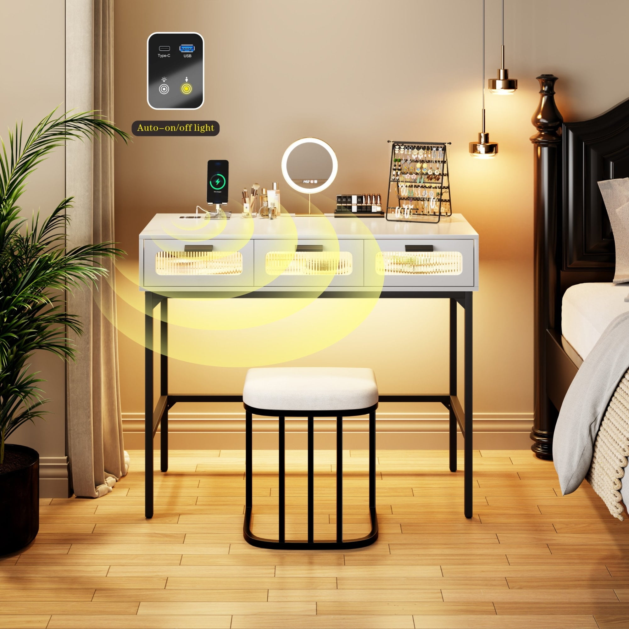 AKADEN FEY LLC Makeup Vanity dresser table With Light White - Walmart.com