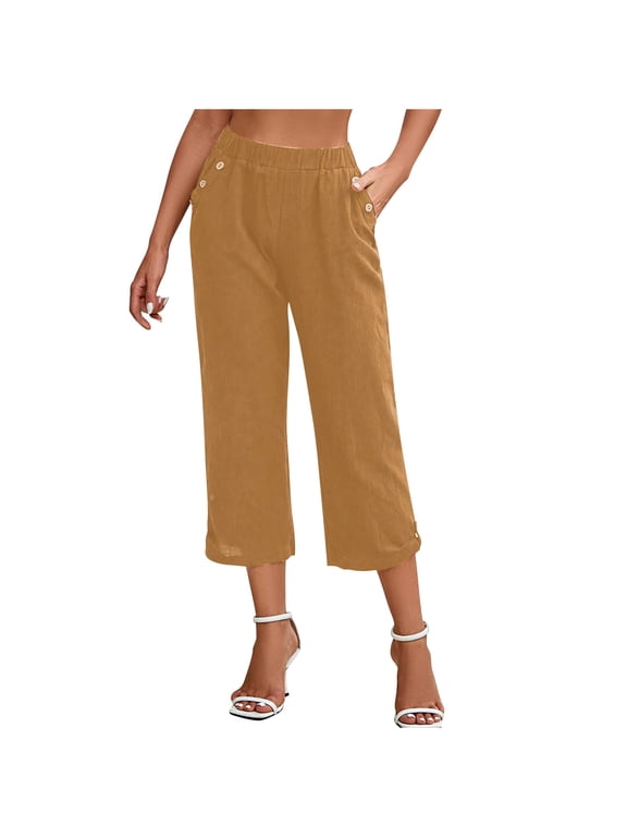 Dyegold Capris For Women Plus Size Summer Casual Wide Leg Cropped Pants ...