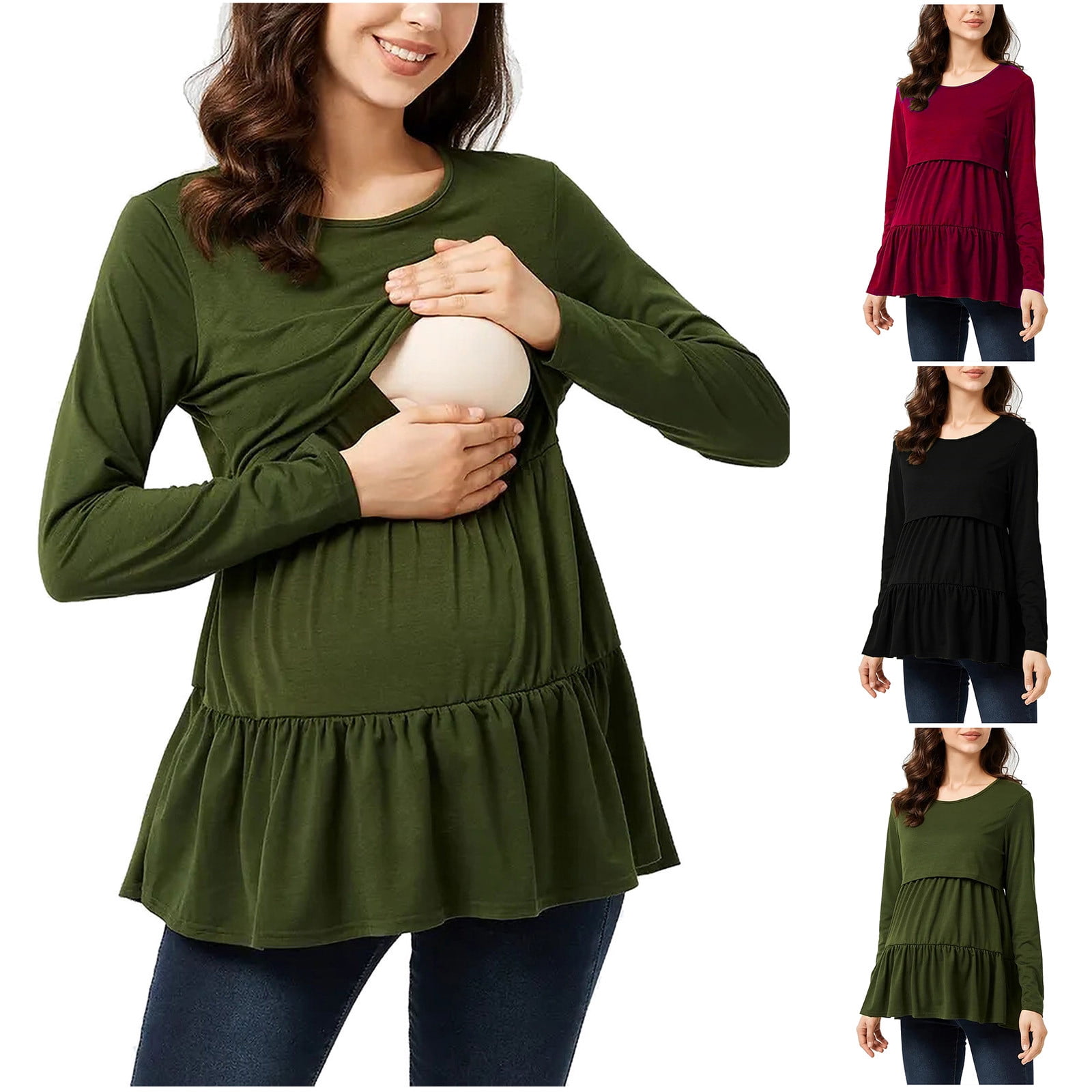 AKAFMK Summer Maternity Clothes,Long Sleeve Maternity Tops,Nursing ...