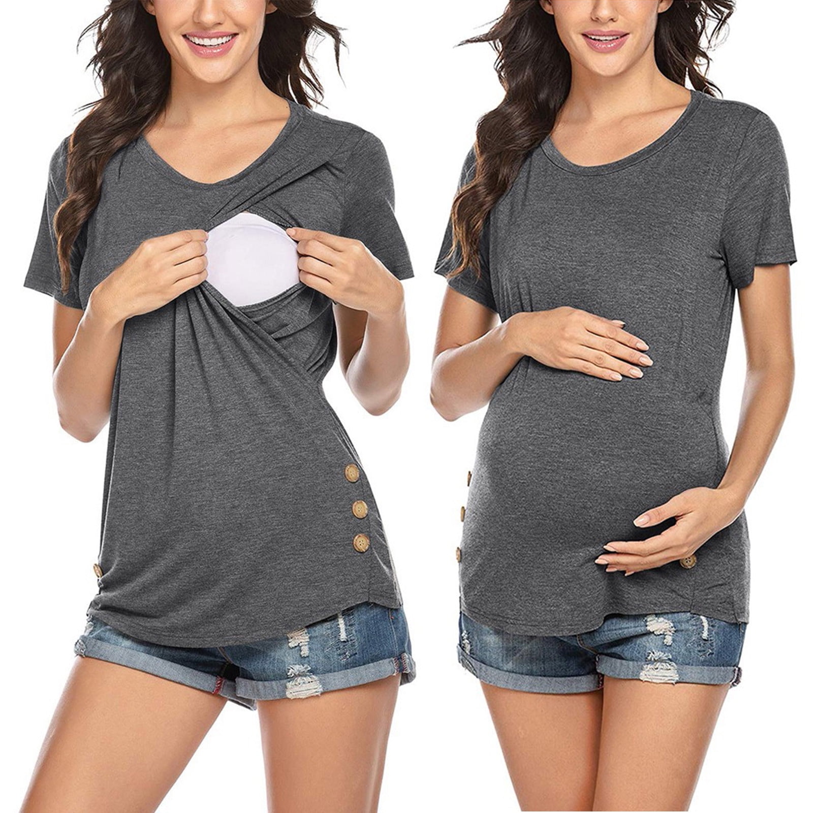 AKAFMK Summer Maternity Clothes,Short Sleeve Maternity Tops,Nursing ...