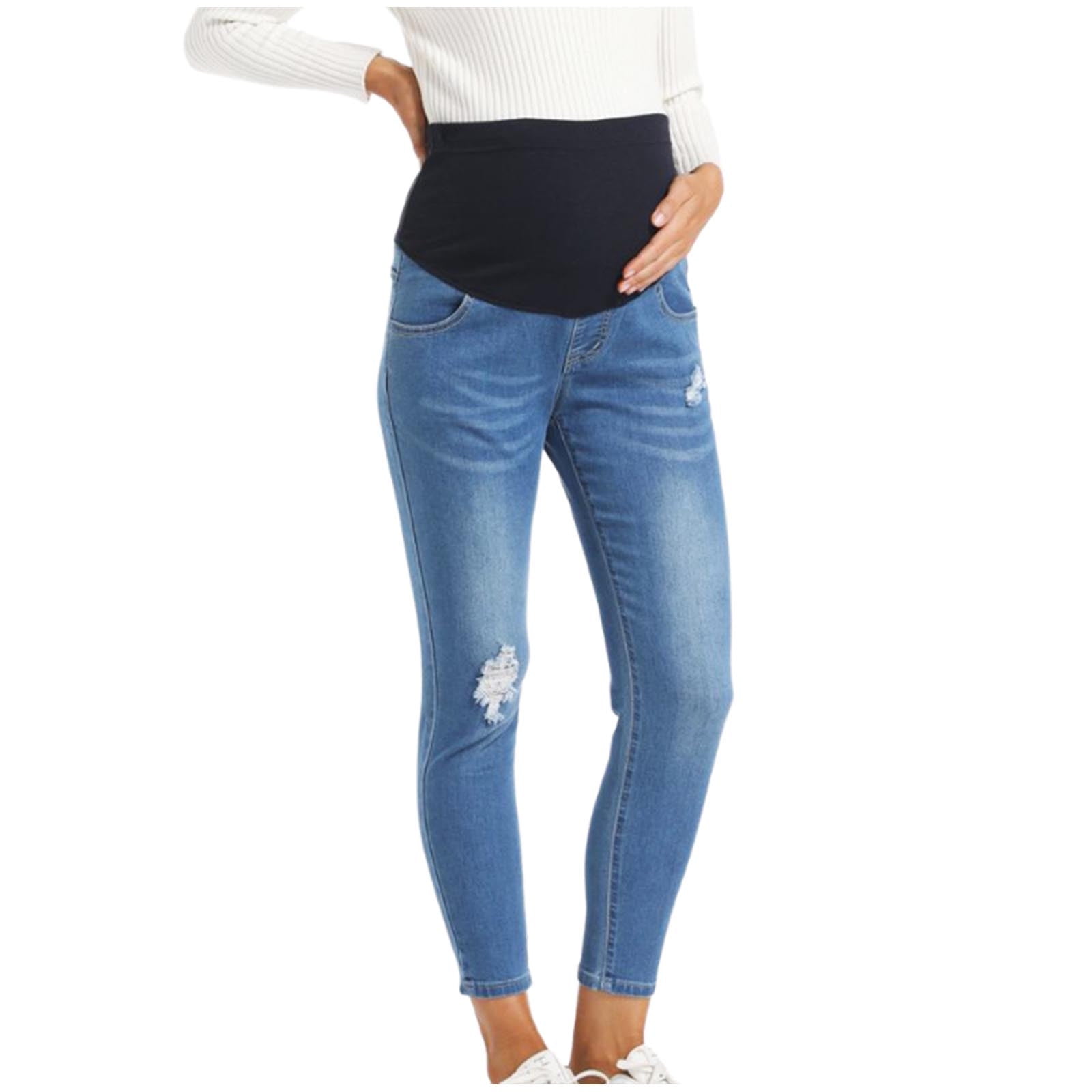 AKAFMK Women's Maternity Leggings Over The Belly,Summer Maternity Jeans ...
