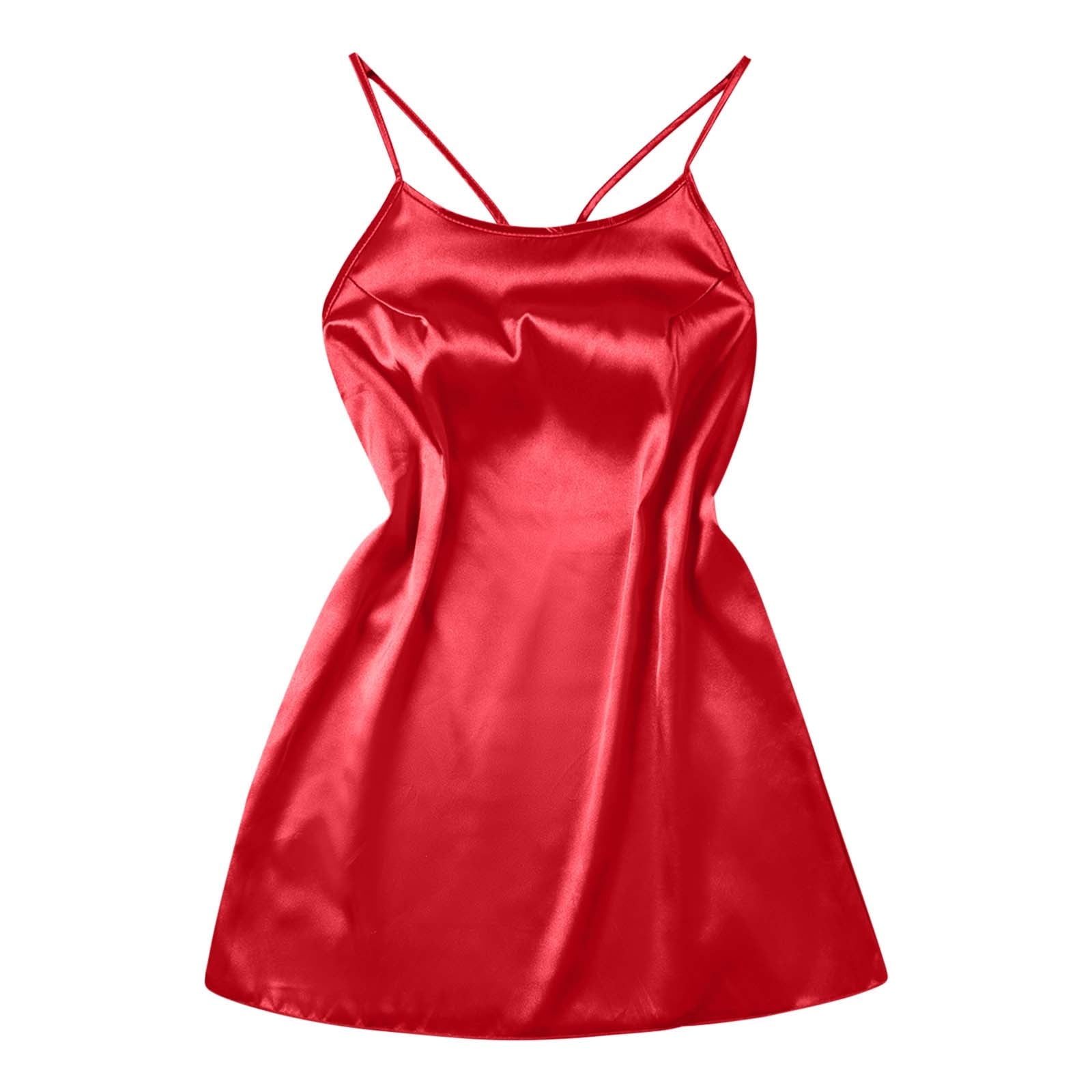AKAFMK Women's Solid Color Backless Satin Nightgowns Spaghetti Strap ...