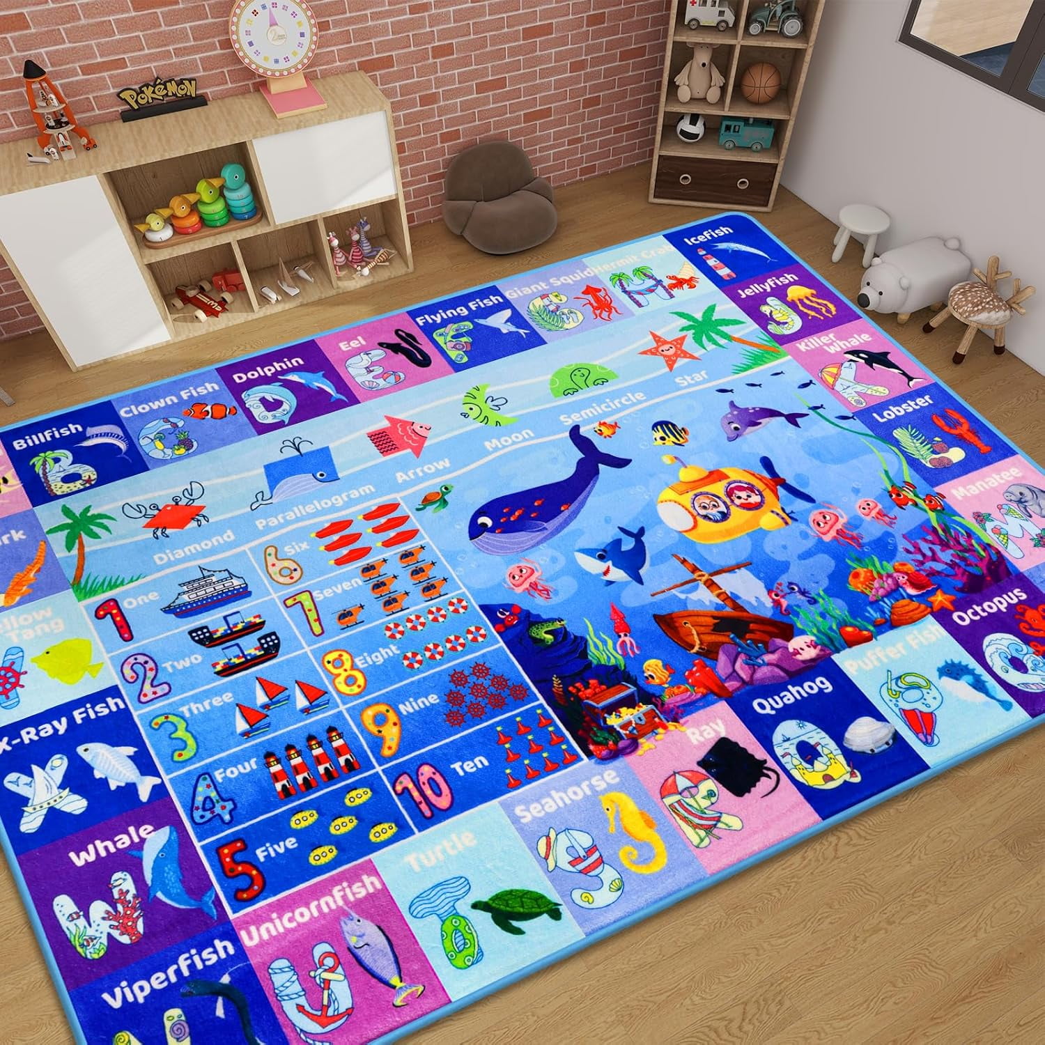 AKASISRUG ABC Kids Rug,Alphabet Sea Animal Number Classroom Early ...
