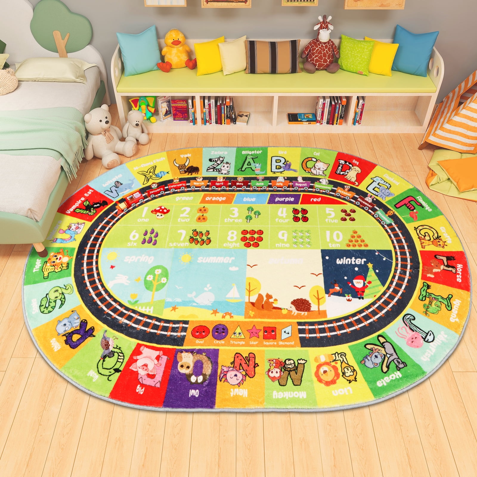 AKASISRUG ABC Kids Rug Oval 5'×6.7' Educational Playmat Rug Carpet ...