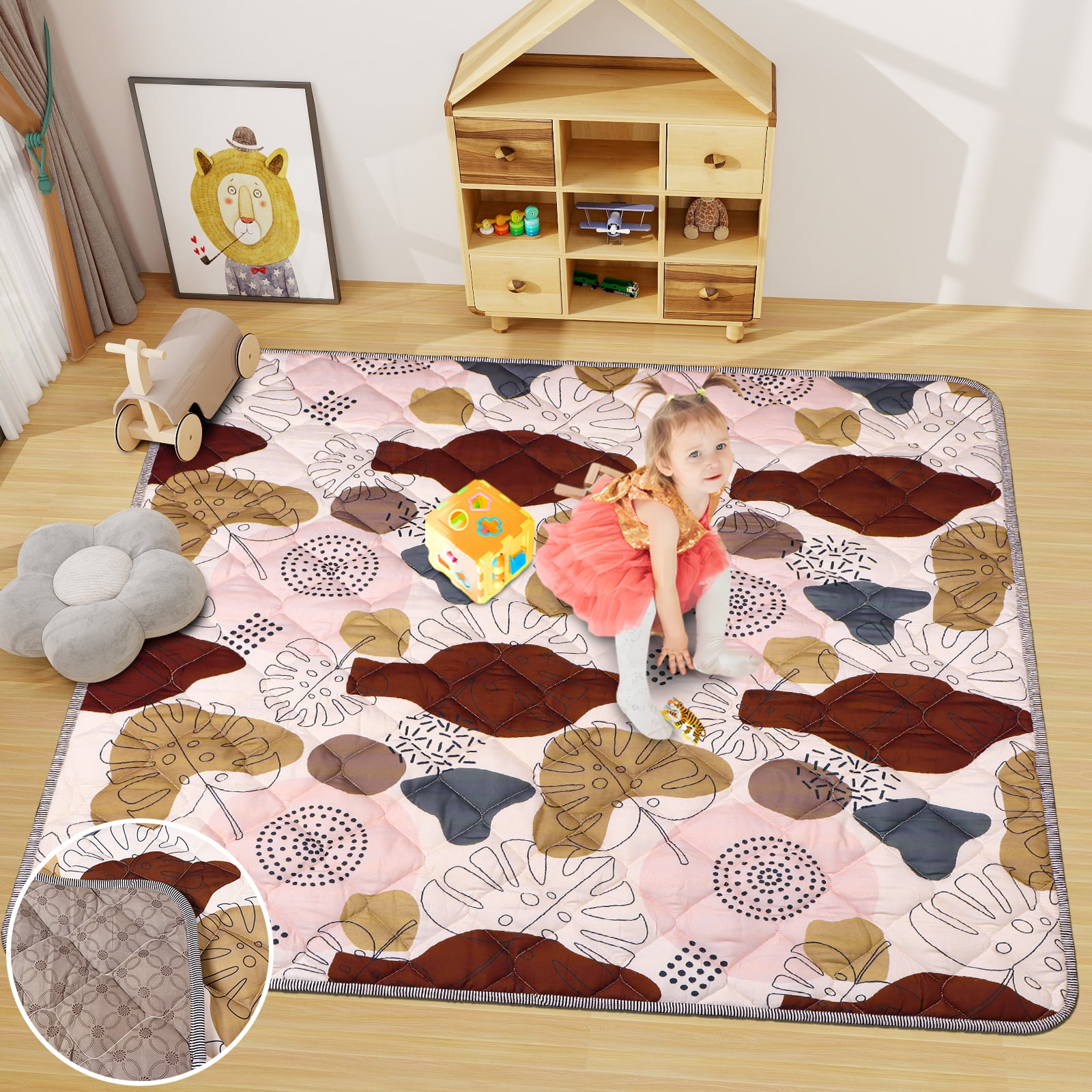 AKASISRUG Baby Play Mats for Floor,59"x71" Boho Plant Leaves Play Mat ...