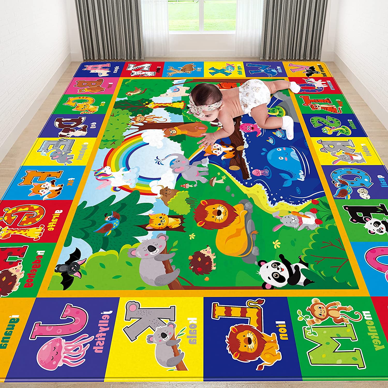 AKASISRUG Kids Play Rug, Animals Print Baby Mat for Floor, ABC ...
