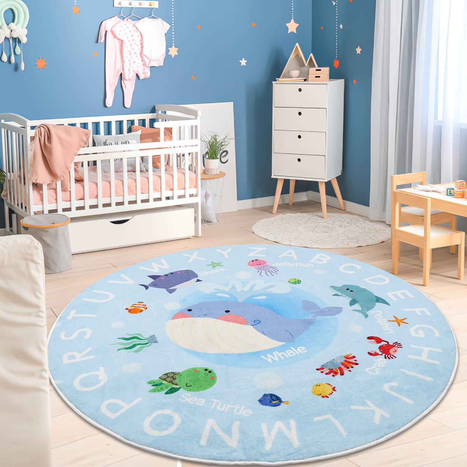 AKASISRUG Soft Round ABC Rug for Kids Room,4 ft Washable circle nursery ...