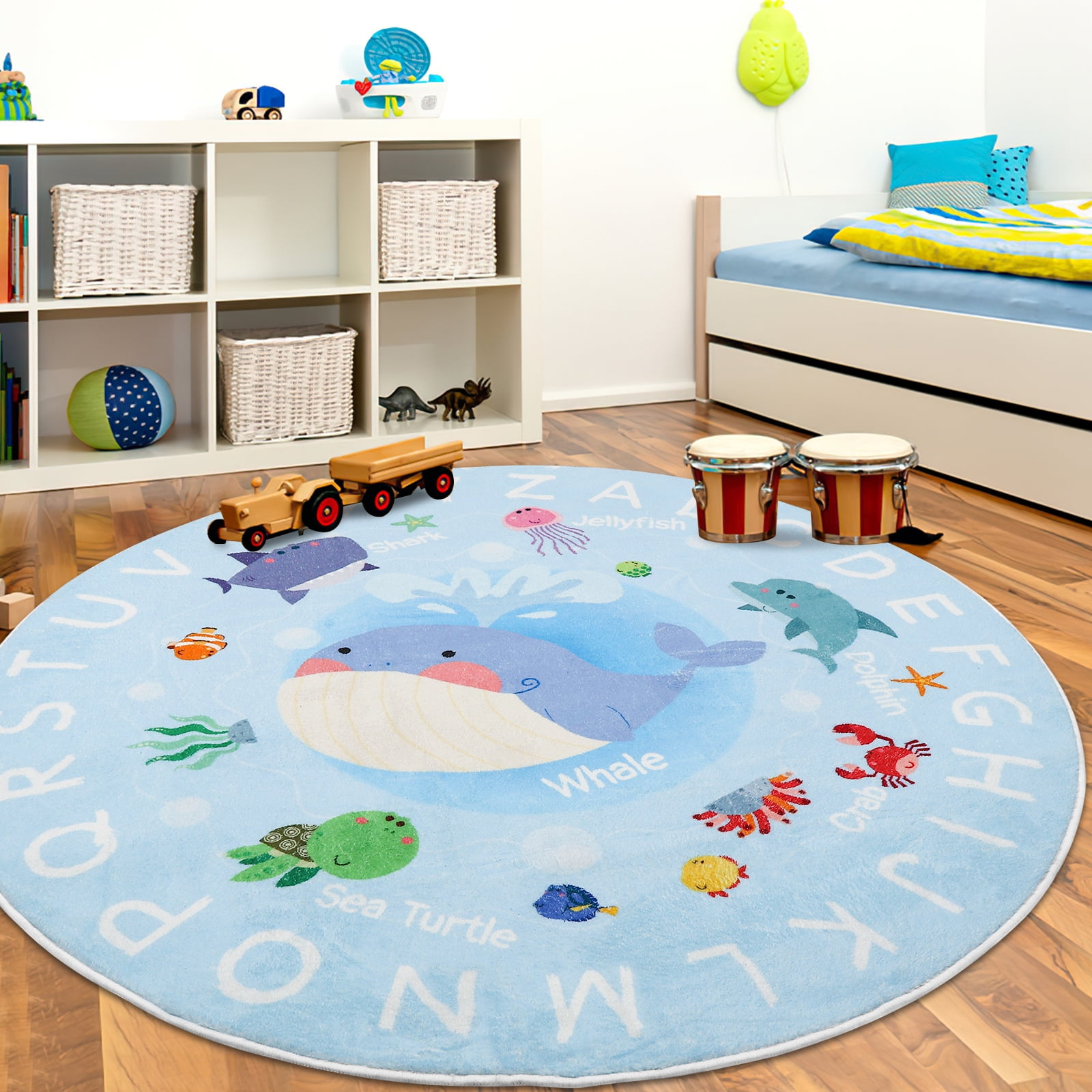 AKASISRUG Soft Round ABC Rug for Kids Room,5.2 ft Washable circle ...